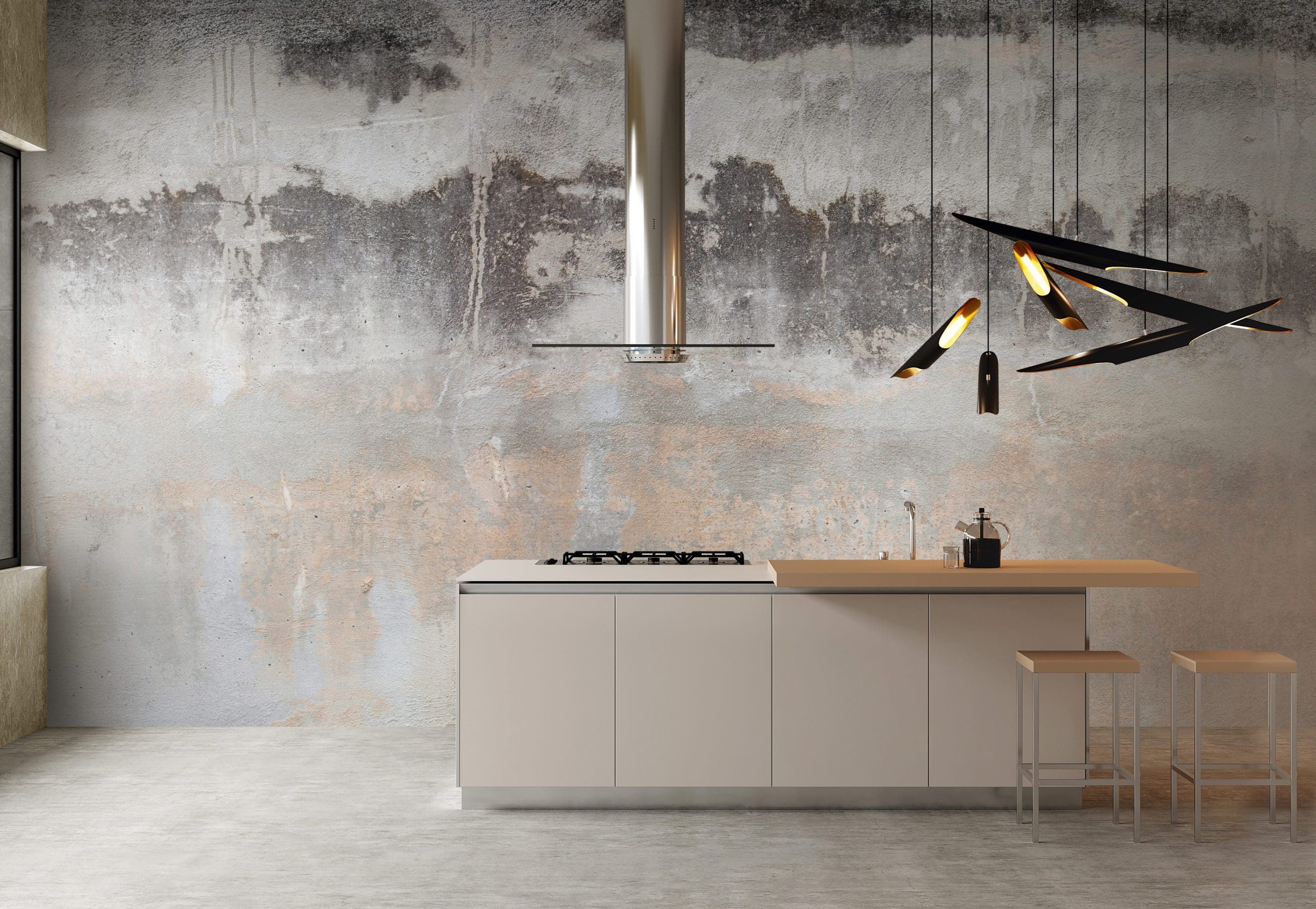 Stylish modern kitchen interior with a breakfast bar and a chand ...