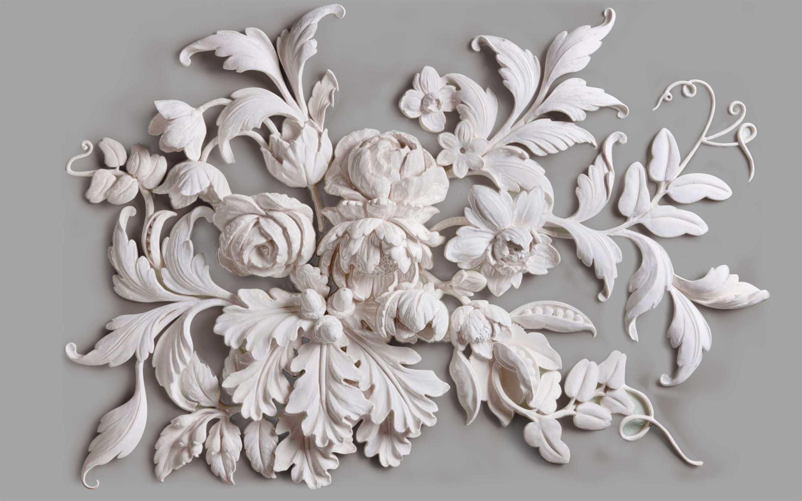 Decorative Plaster Roses & Leaves 3D Mural | Staab Decor